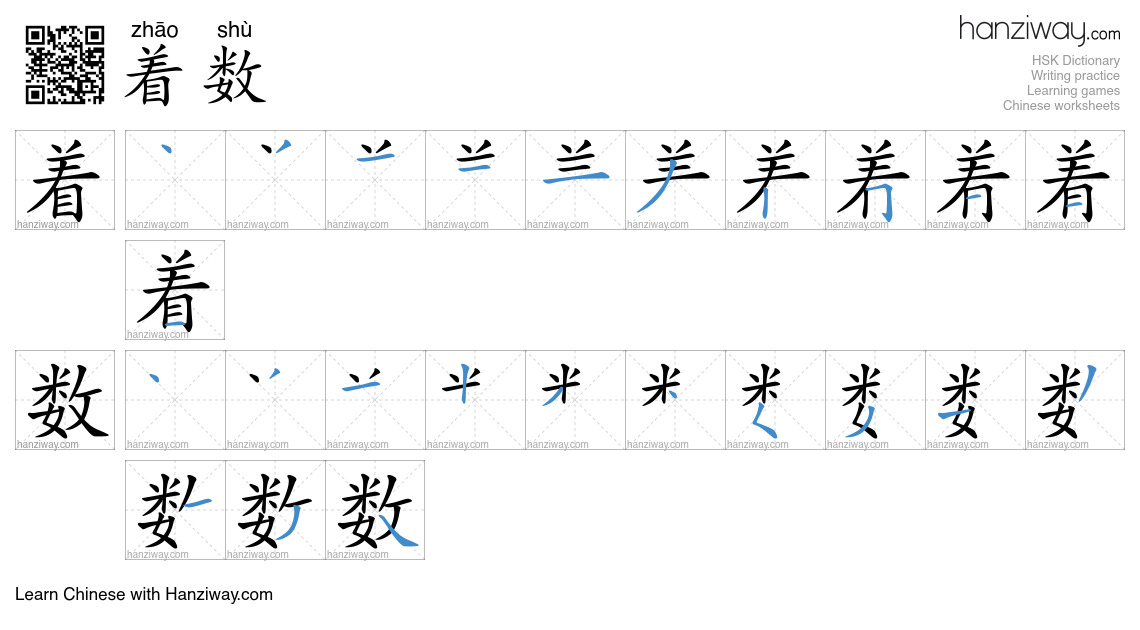 着数 (zhāo shù) - English translation, writing, stroke order, audio ...