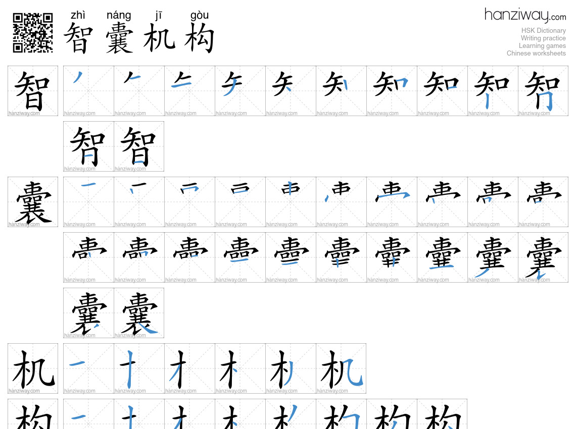 智囊机构 (zhì náng jī gòu) - English translation, writing, stroke order ...